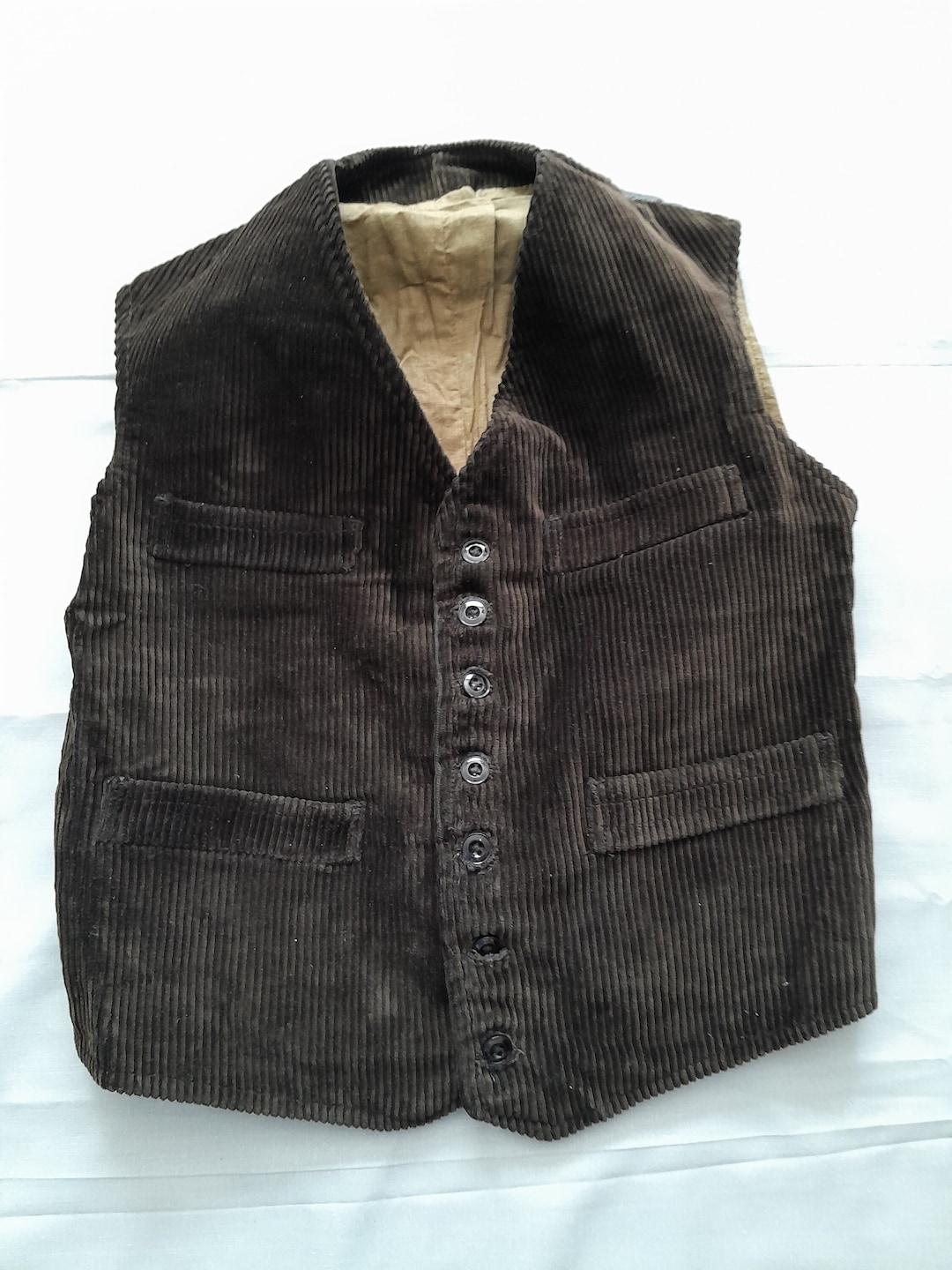 Vintage 1910s 1920s French Corduroy Cotton Cord Waistcoat Vest Glazed ...