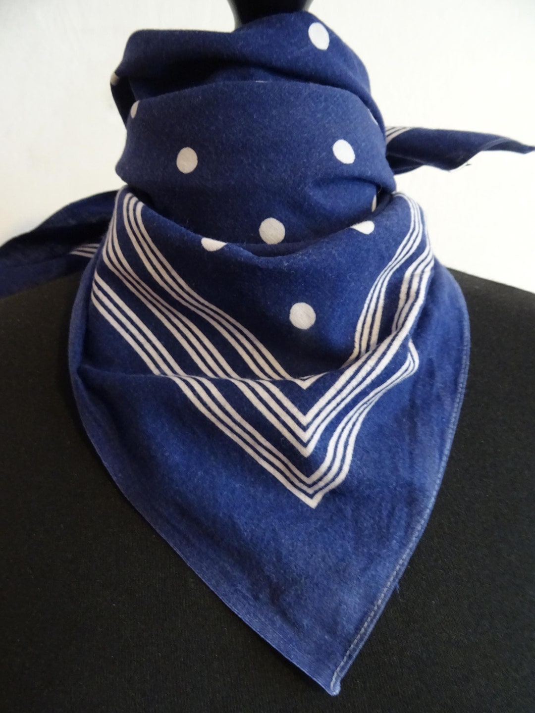 Vintage Bandana Blue White Spotted Spots Dotted Dots Cotton Scarf ...
