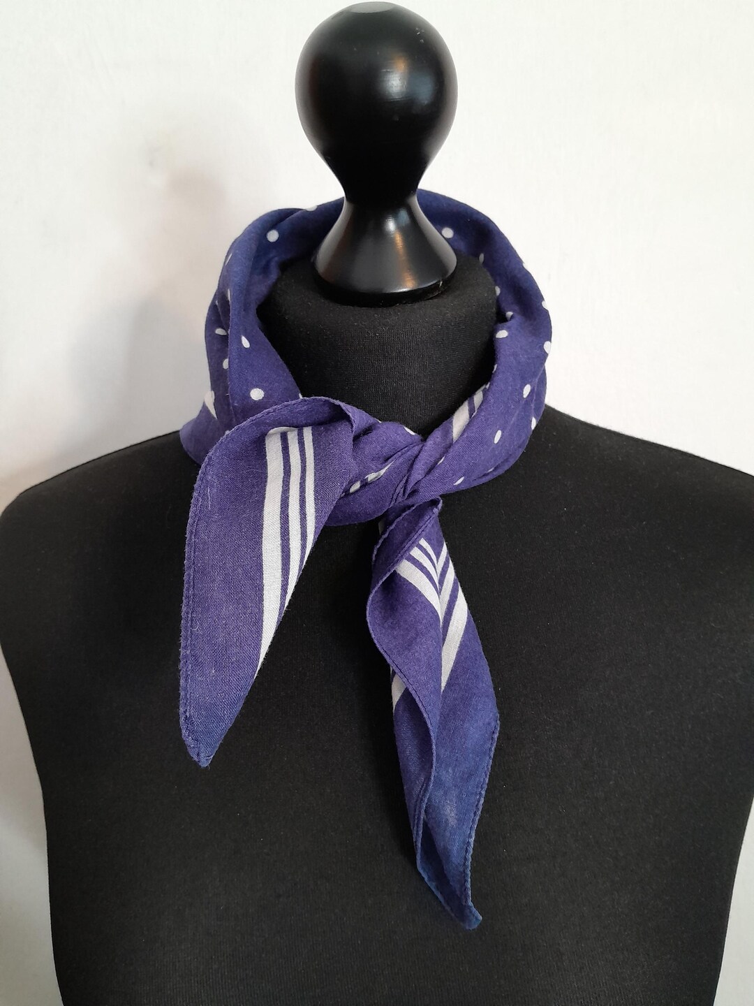 Vintage Bandana Blue White Spotted Spots Dotted Dots Cotton Scarf ...