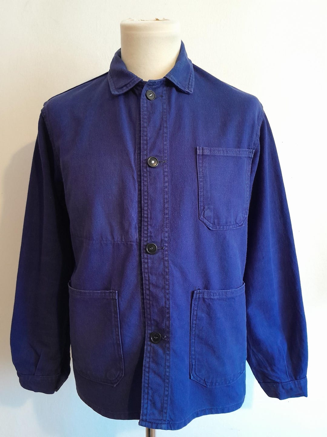 Vintage French Indigo Chore Jacket: 1960s Cotton Workwear (44" Chest ...