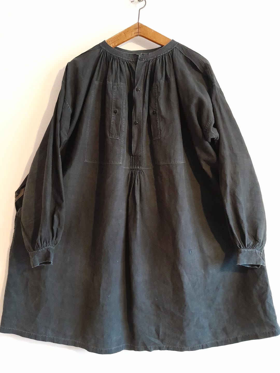 Antique Biaude 1900s French Smock Black Linen Workwear Maquignon Farmer ...