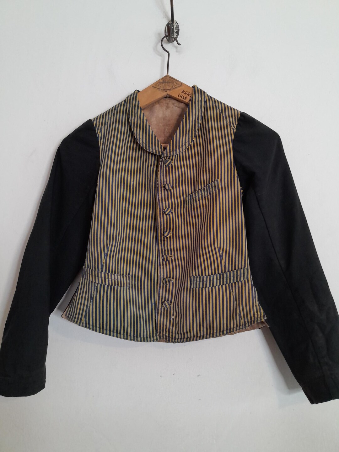 Vintage French Vest Jacket 1920s 20s Workwear Chore Striped Waistcoat ...