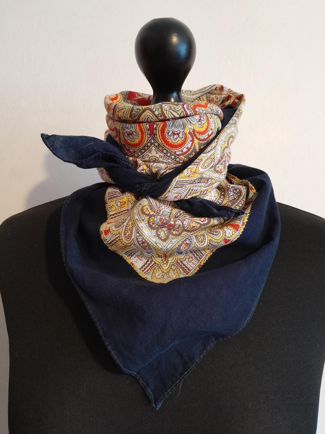 Vintage 1950s Larger Bandana Scarf 50s Paisley Floral Folk Cotton ...