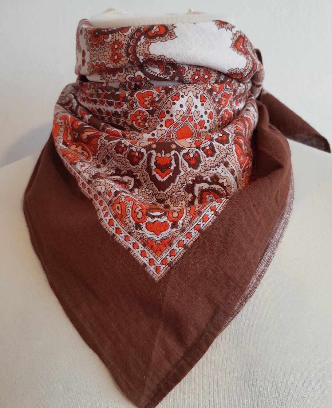 Vintage French 1950s Larger Bandana Scarf 50s Paisley Floral Folk ...