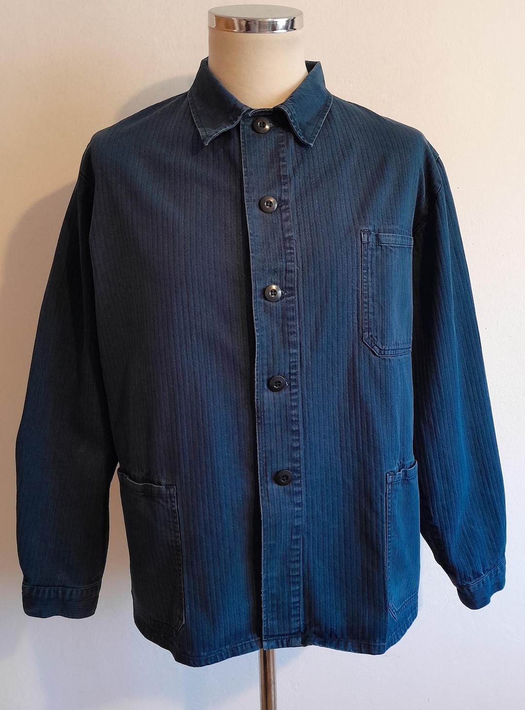 Vintage French Chore Jacket European Workwear HBT Indigo Blue Cotton ...