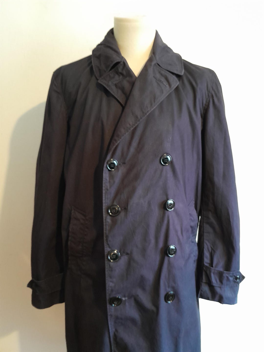 Vintage Rain Mac Coat - Double Breasted US Army - 1960s- Blue Cotton ...