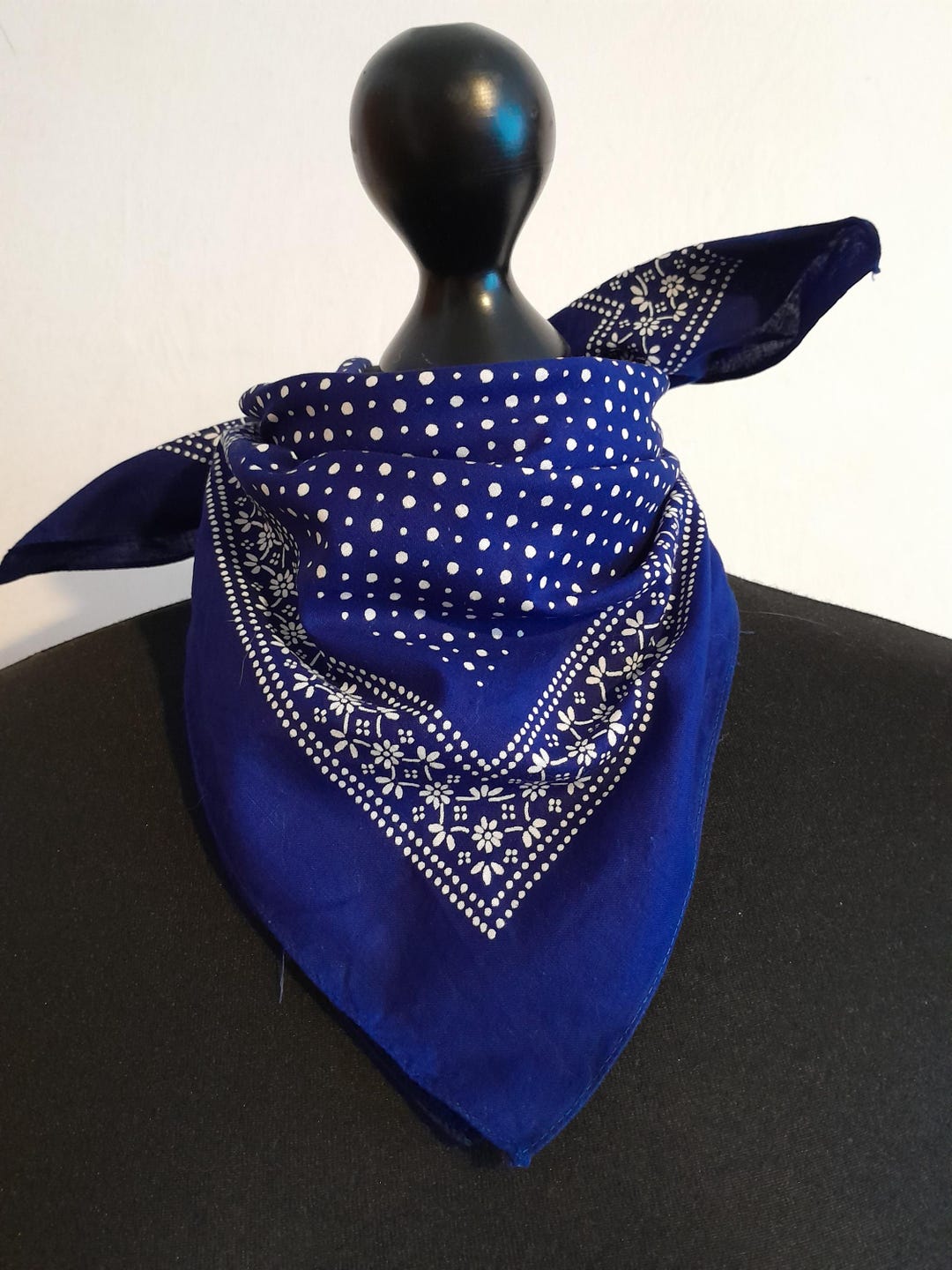 Vintage Bandana Blue White Spotted Dot Flower Dots Spots Cotton Scarf ...