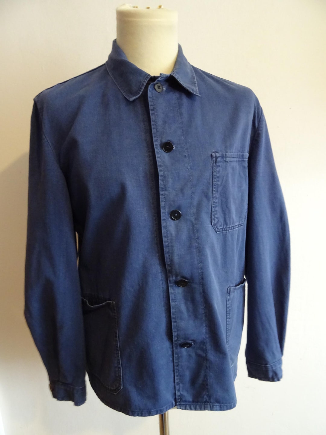 Vintage Chore Jacket European Workwear Faded Indigo Blue Cotton Work ...