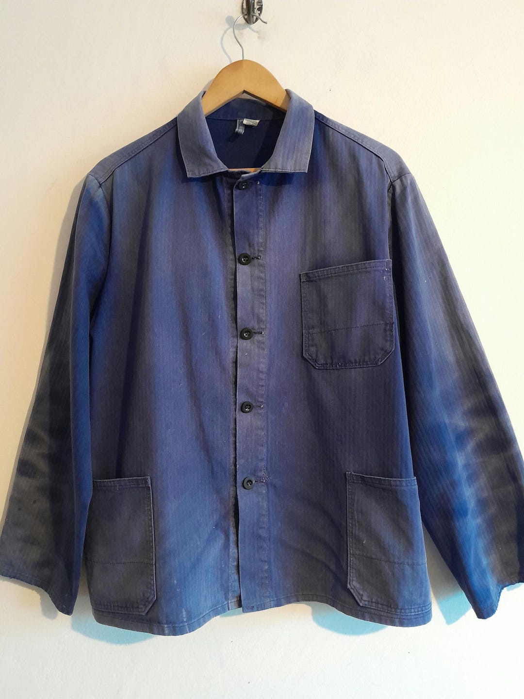 Vintage Chore Jacket German Workwear 1970s Faded Blue Indigo HBT Cotton ...