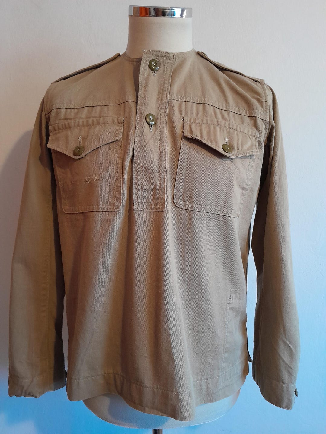 Vintage WW2 1940s Smock British Army Pullover Jacket Cotton Bush Desert ...