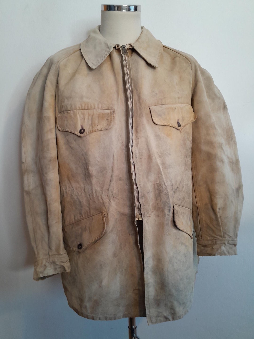 Vintage French Hunting Jacket 1940s Workwear Faded Tan Duck Canvas ...