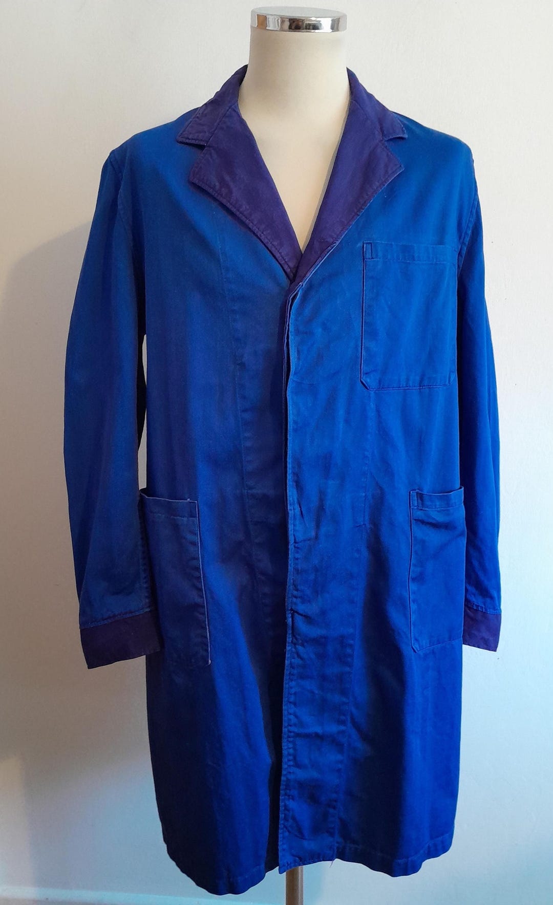 Vintage Duster Coat- British Blue Overalls - 1960s Workwear (46