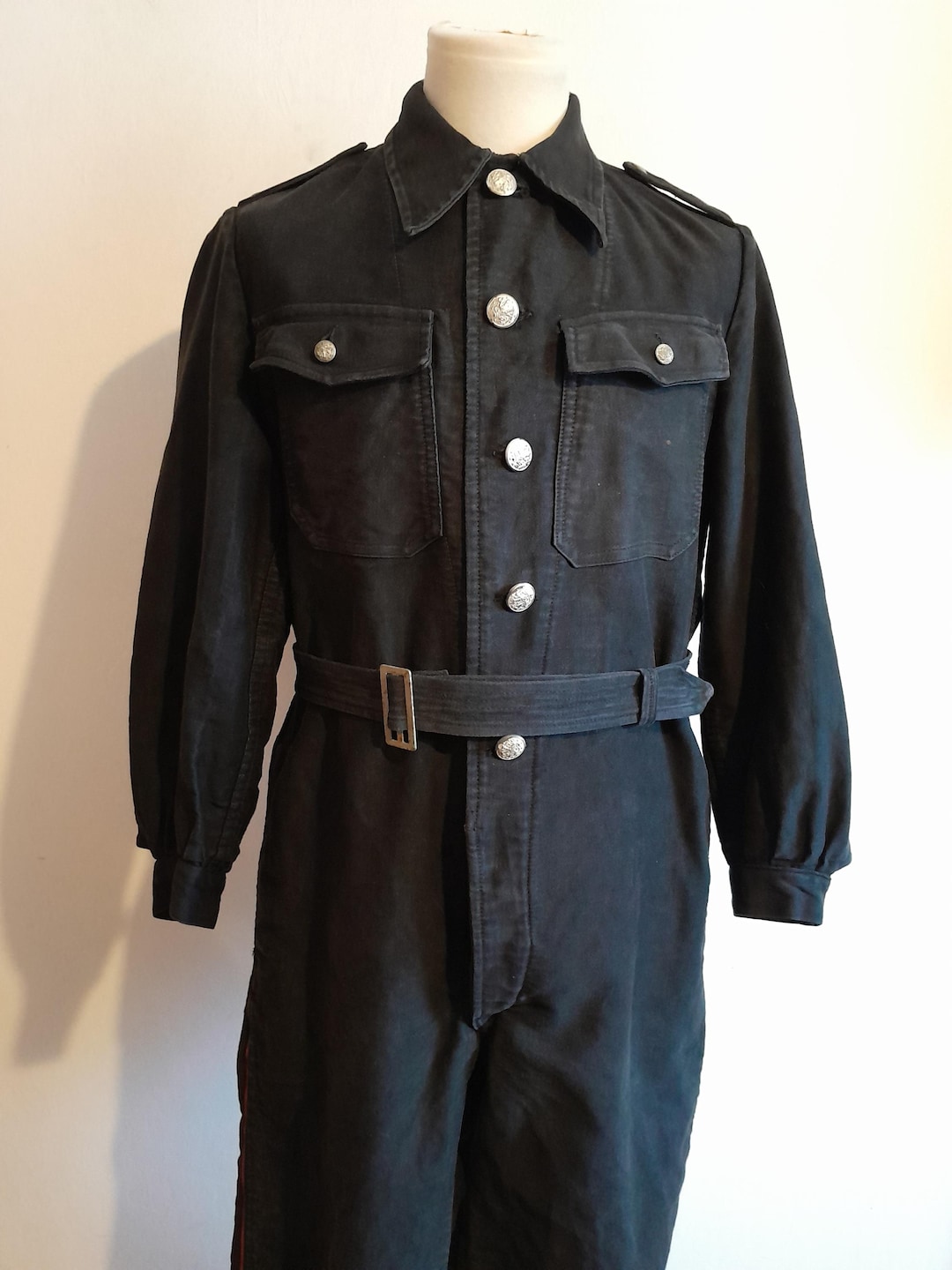 Vintage Black Moleskin Coveralls - 1940s WW2 Dutch Army Tanker Suit ...