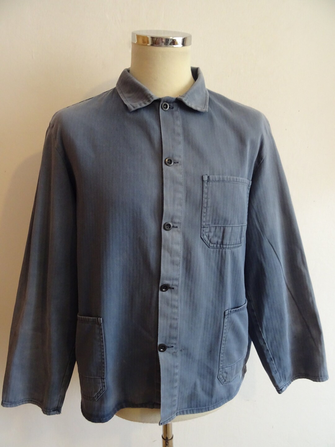Vintage Chore Jacket European Workwear Indigo Faded HBT Blue Cotton ...