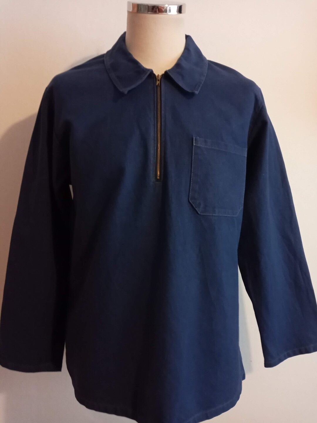 Vintage French Smock Chore Workwear 1960s 60s Quarter Zip Popover ...