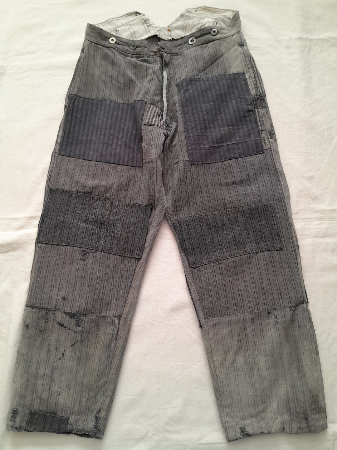 Vintage French Salt & Pepper Chore Pants Antique Workwear 1920s Cotton ...