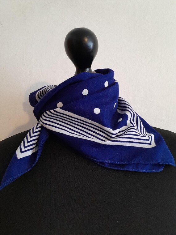 Vintage bandana blue white spots spotted dotted polka… - Gem