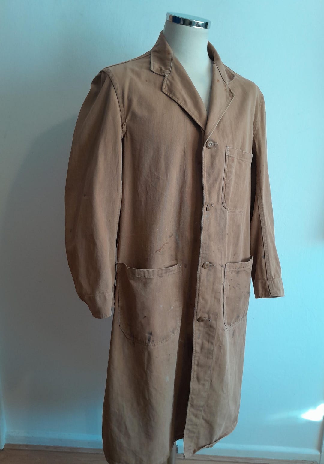 Vintage Chore Coat 1950s Workwear Wescot Faded Tan Work Duster British ...