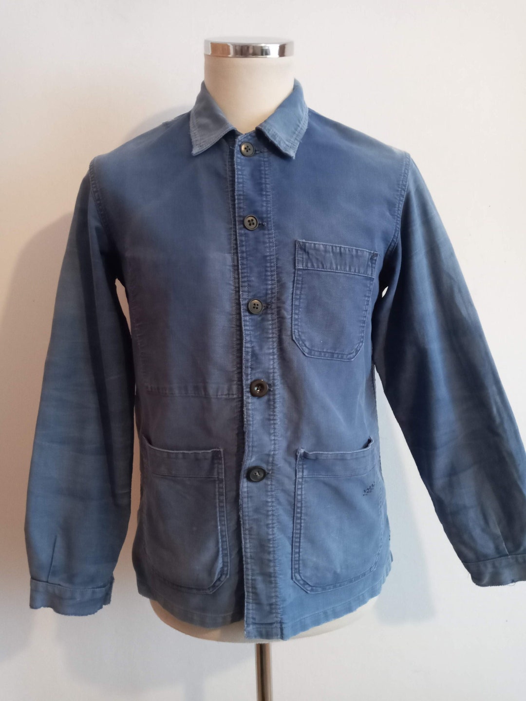 Vintage 1940s 40s French Chore Jacket Vulcain Workwear Faded Indigo ...