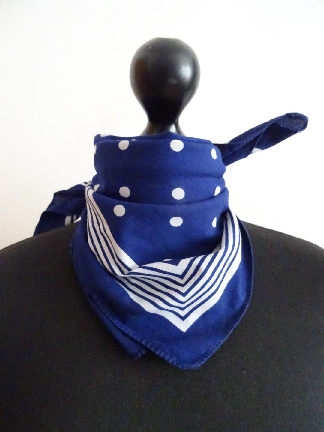 Vintage Bandana Blue White Spotted Spots Dotted Dots Cotton Scarf ...