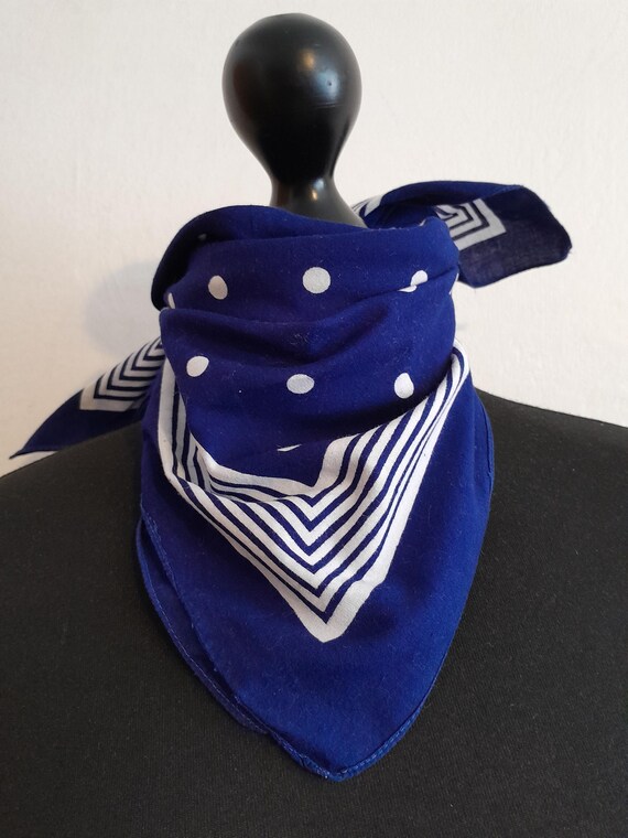 Vintage bandana blue white spots spotted dotted polka… - Gem