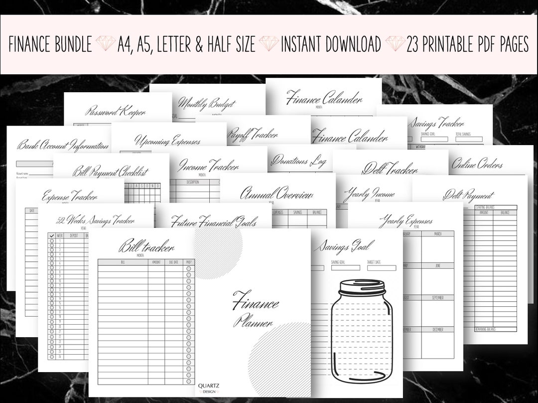 Finance Planner Bundle, 23 Printable PDF Pages, Instant Digital ...