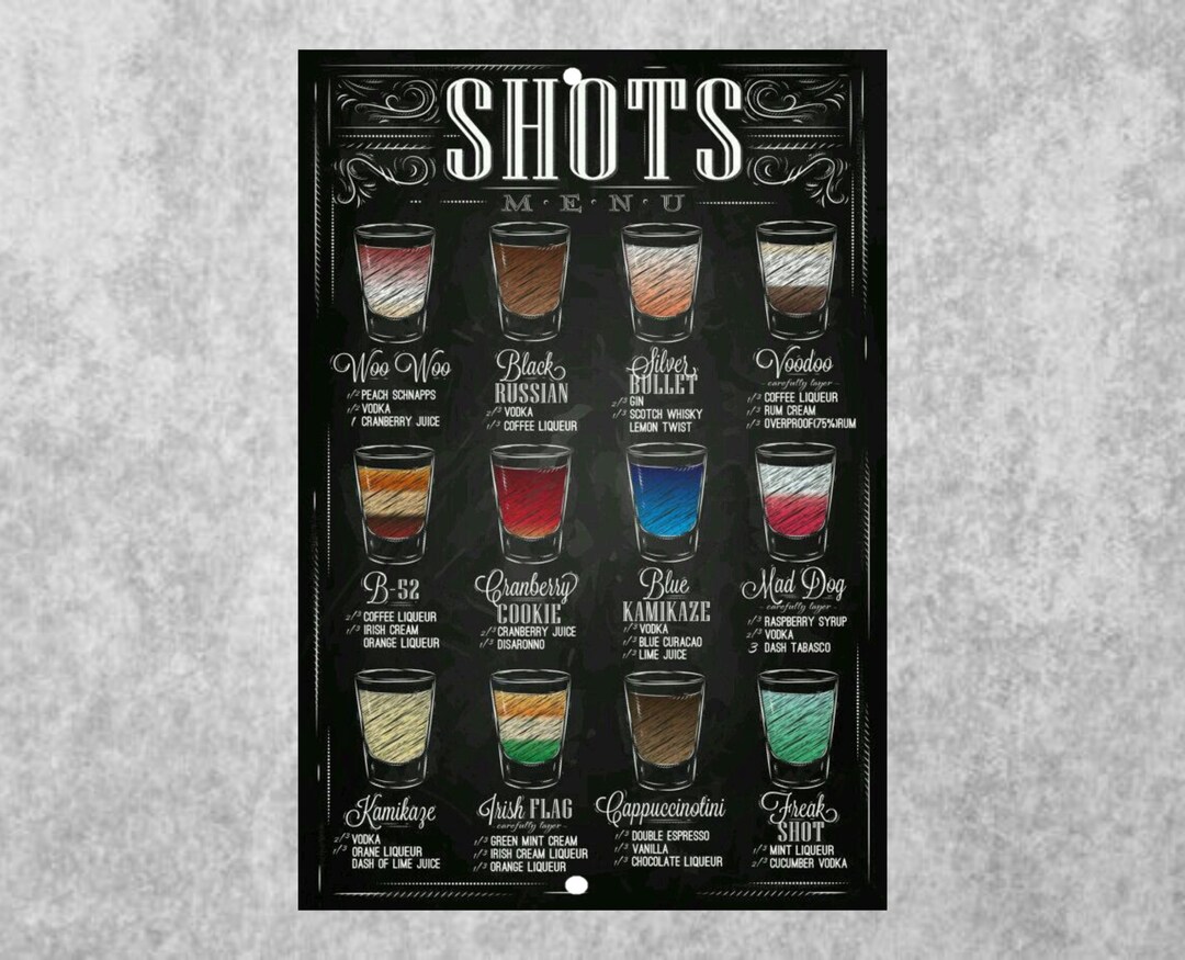 Shots Menu Bar Sign. Metal Novelty Whiskey Sing. Man Cave, Game Room ...