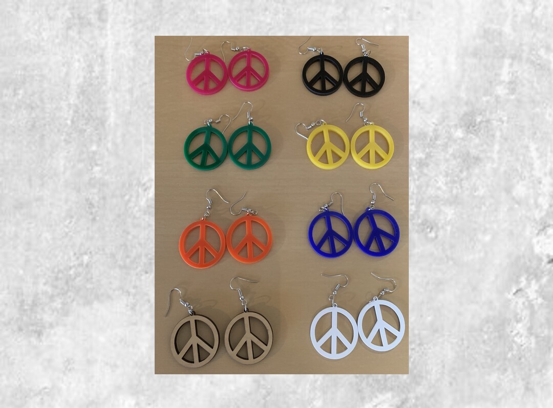 Laser Cut Peace Sign Earrings. Your Choice of 8 Different Colors. Retro ...