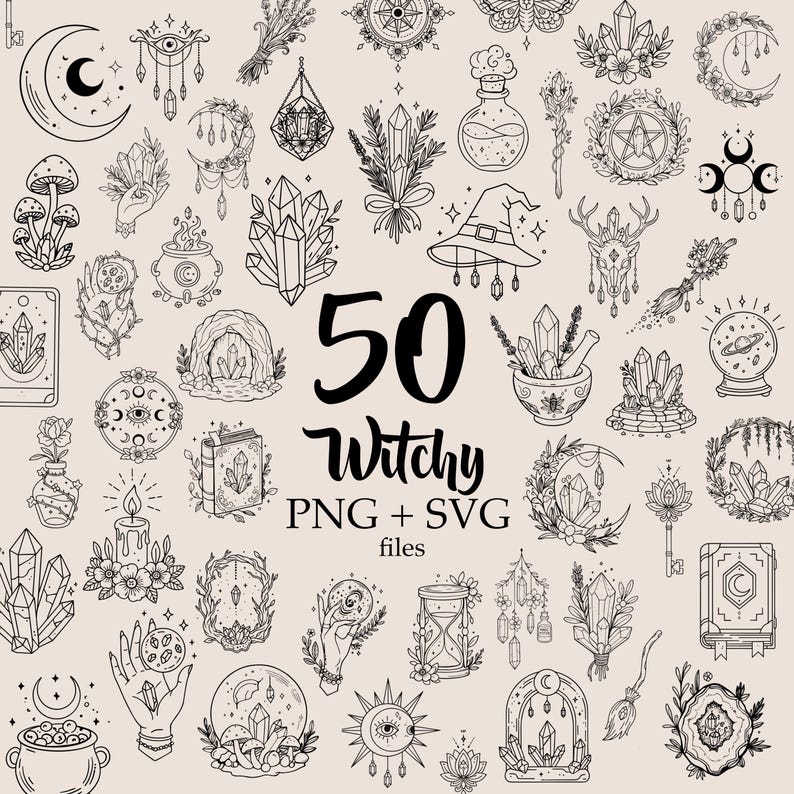 50 Witchy Celestial SVG PNG Bundle, Magical Svg, Moon, Gothic Svg ...