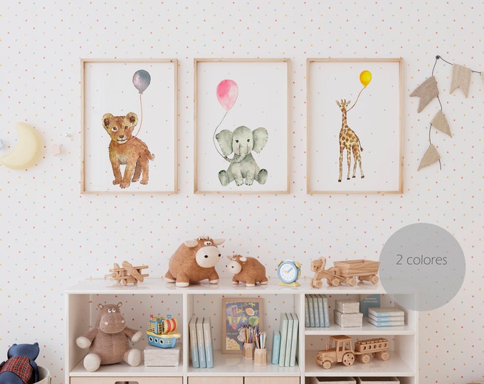 SET of Four Watercolor Nursery Art ANIMALS With BALLOONS, Ballons ...