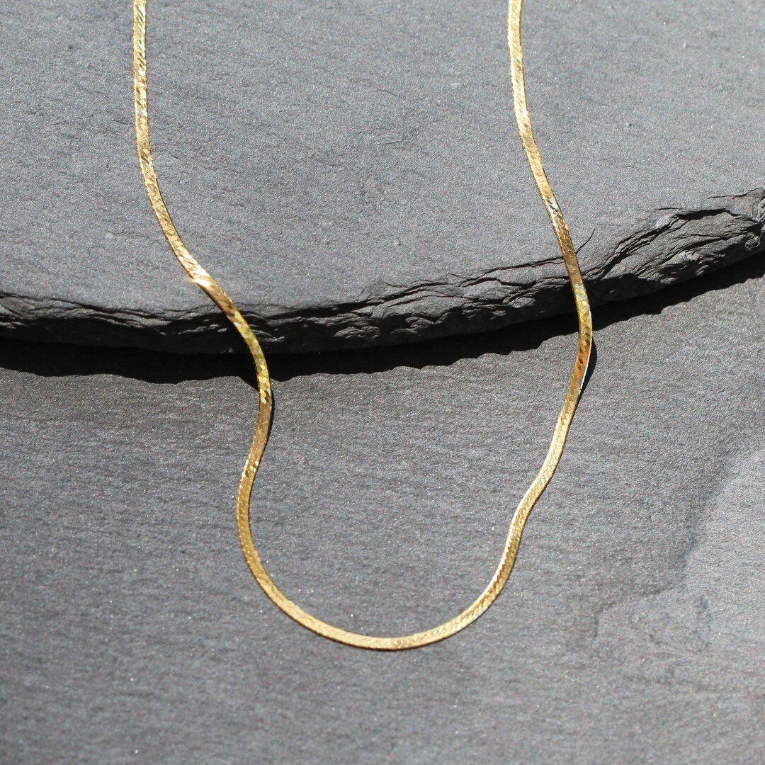 14k Gold Herringbone Link Chain Necklace - Etsy