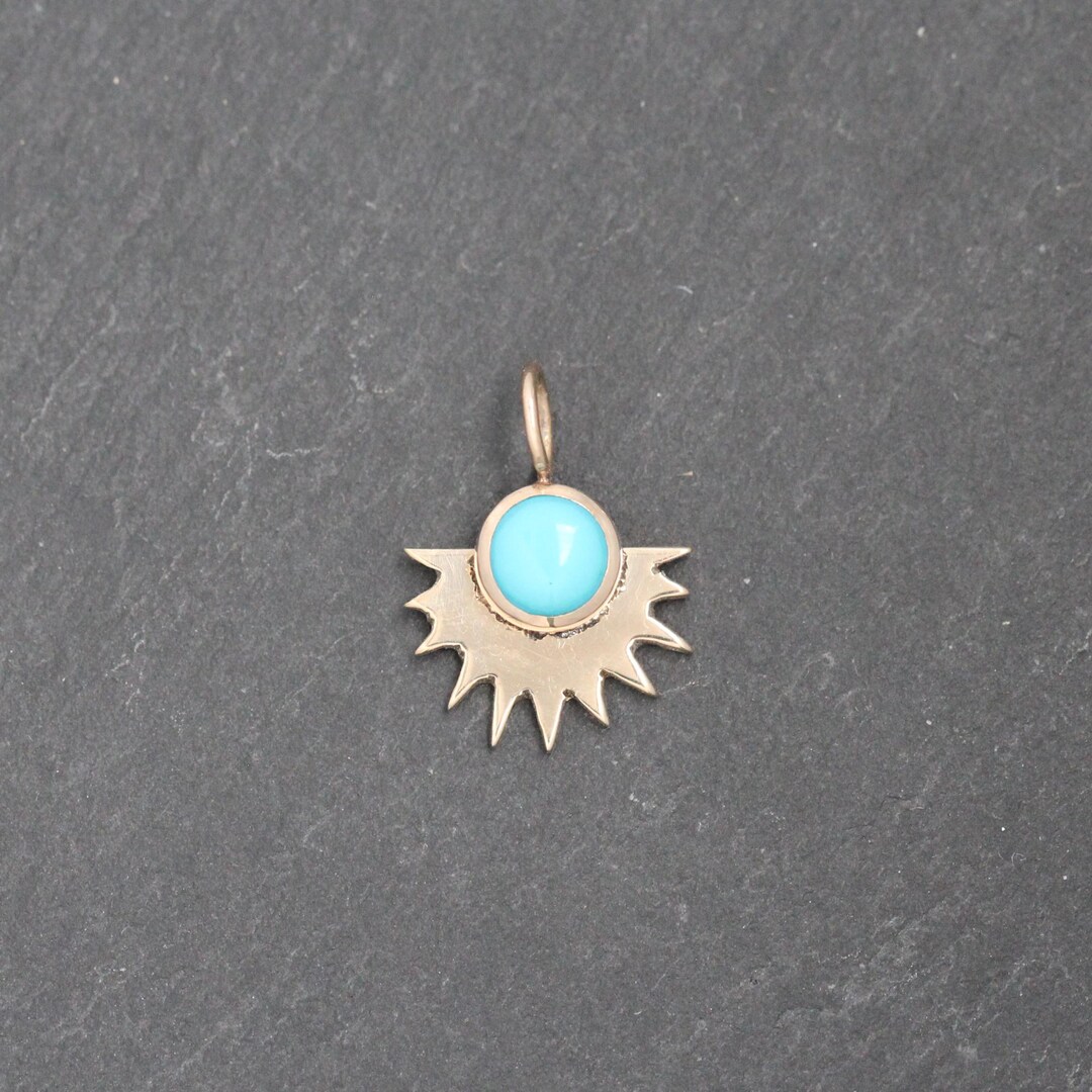 14k Gold + Turquoise Sunburst Charm - Etsy