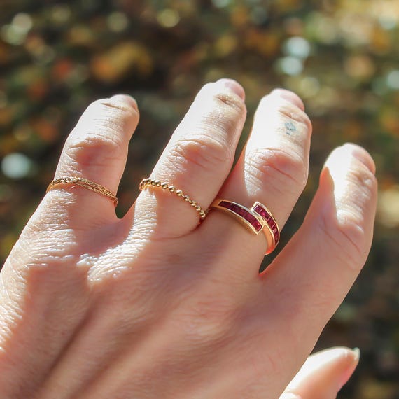 14k Gold + Ruby Bypass Ring - Gem