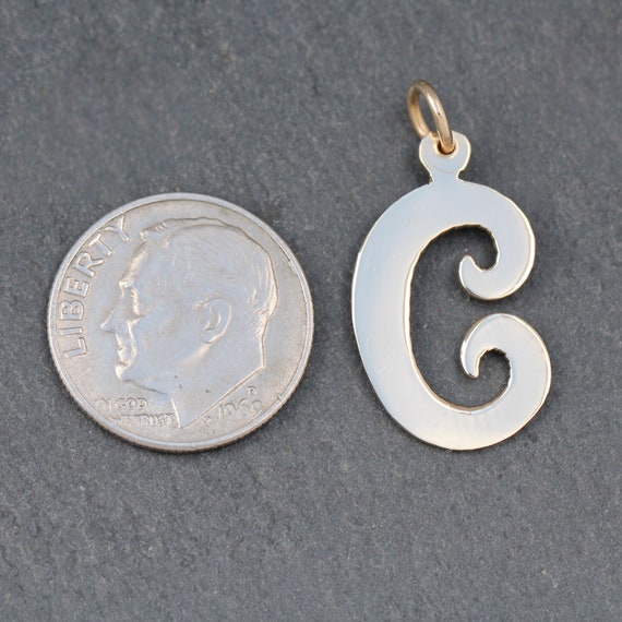 14k Gold Cursive Letter C Initial Pendant - Gem