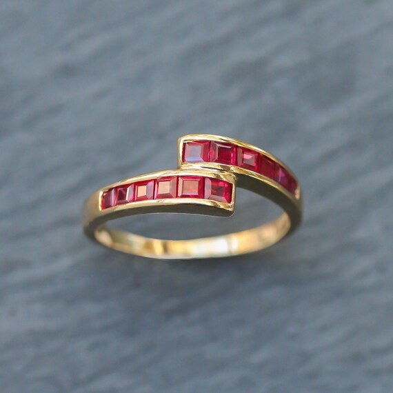 14k Gold + Ruby Bypass Ring - Gem