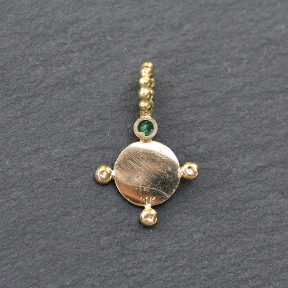 14k Gold + Emerald Cherub Angel Pendant - Gem