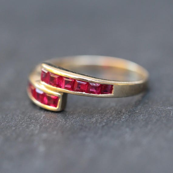 14k Gold + Ruby Bypass Ring - Gem