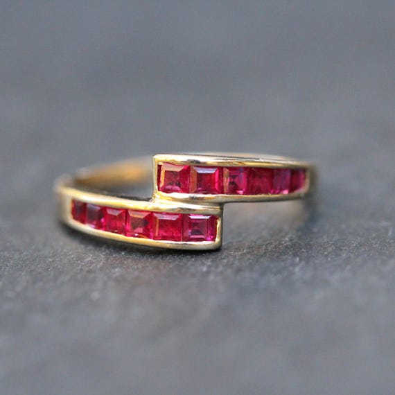 14k Gold + Ruby Bypass Ring - Gem