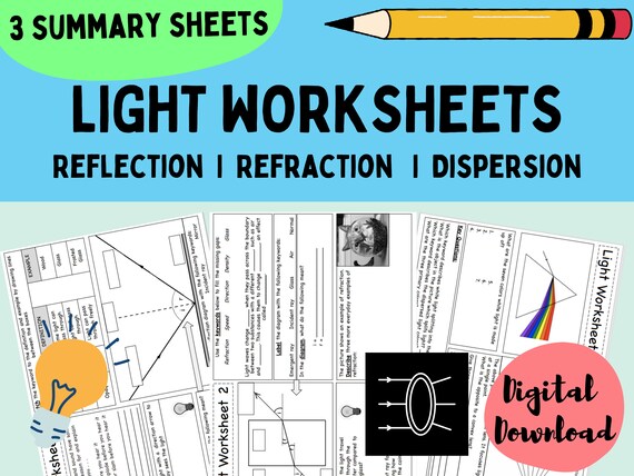 Light Reflection Refraction Dispersion Summary Worksheets - Etsy