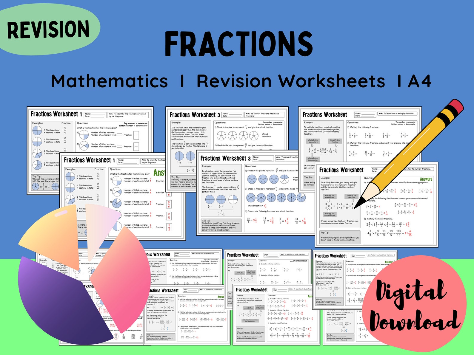 Fractions Maths GCSE Revision Worksheet Pack Learning Set - Etsy