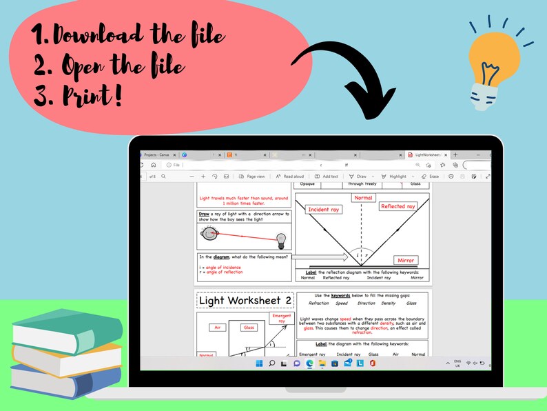 Light Reflection Refraction Dispersion Summary Worksheets Revision - Etsy
