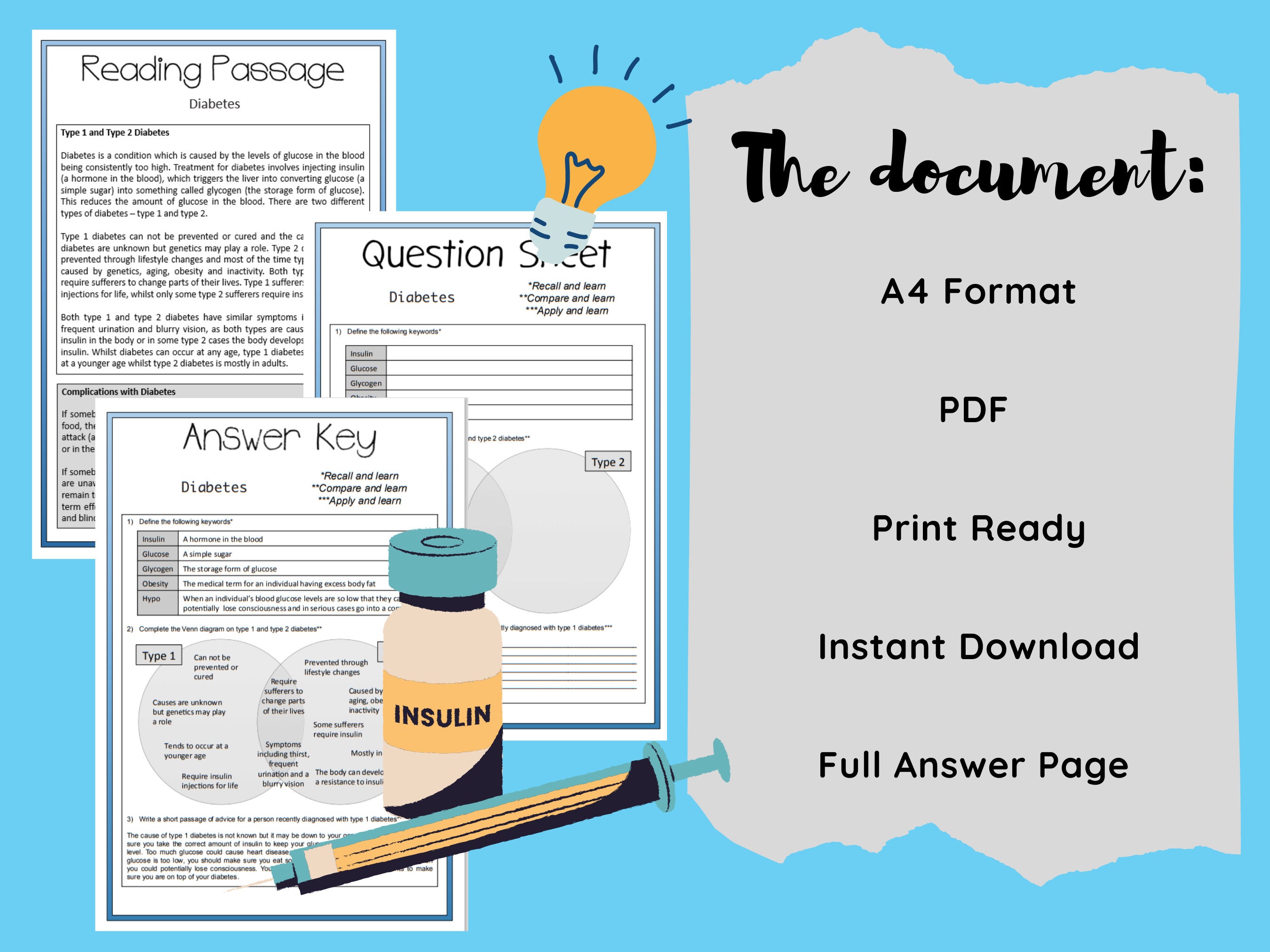 Diabetes Worksheet GCSE Biology Revision Resource Science - Etsy