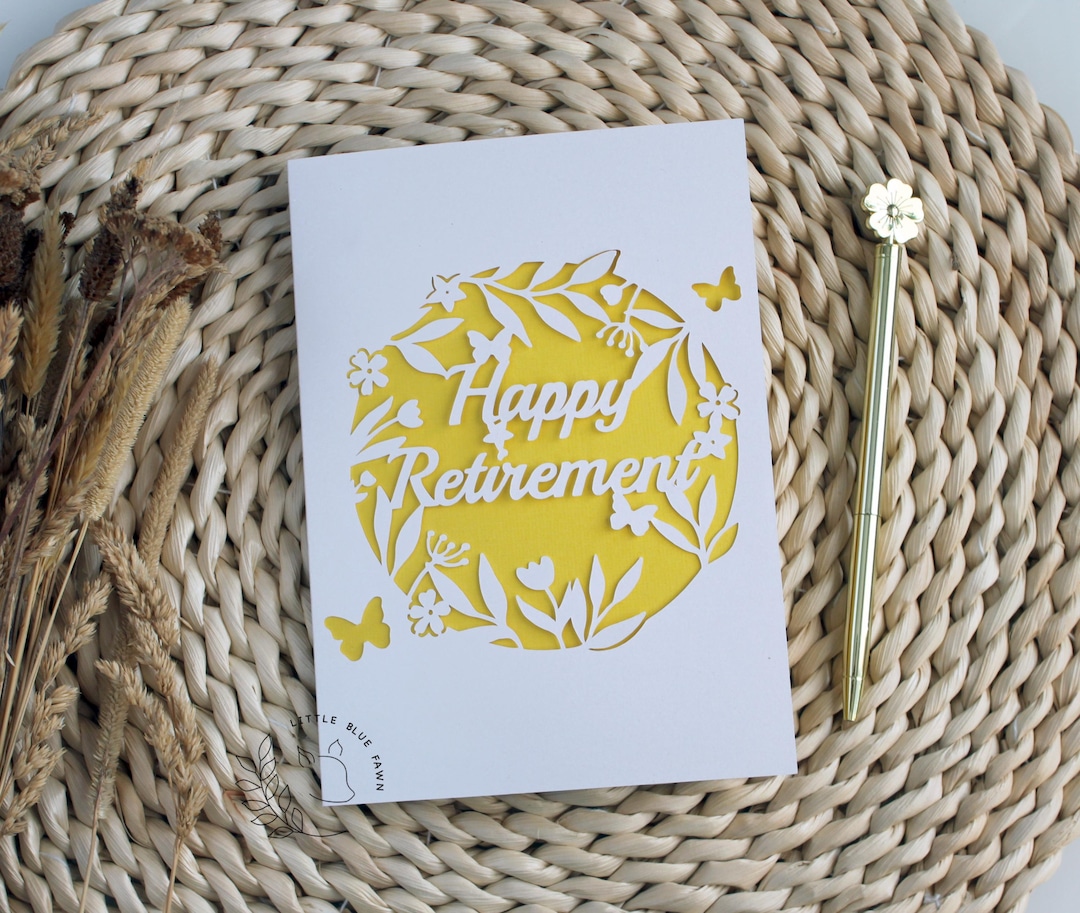 Happy Retirement Card, Handmade Papercut Botanical Floral Retirement ...