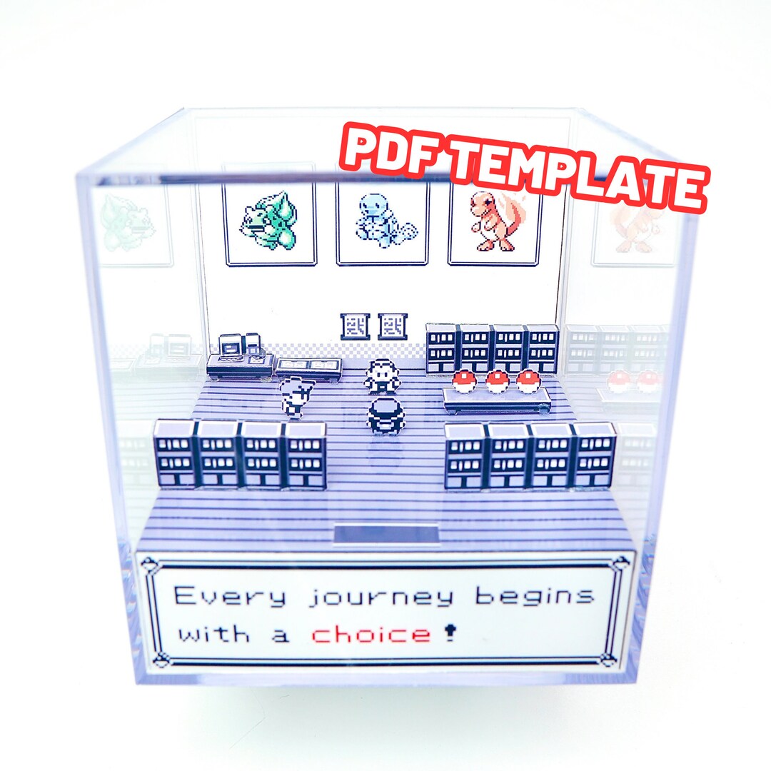 Pokemon Oak Lab Red & Blue DIY Diorama Cube Papercraft Shadowbox ...