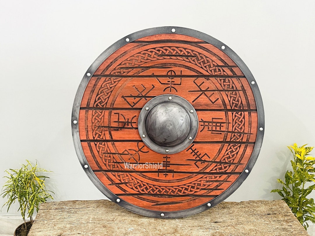 Medieval Wooden Shield - Valhalla Helm of Awe Battle Damage Viking ...