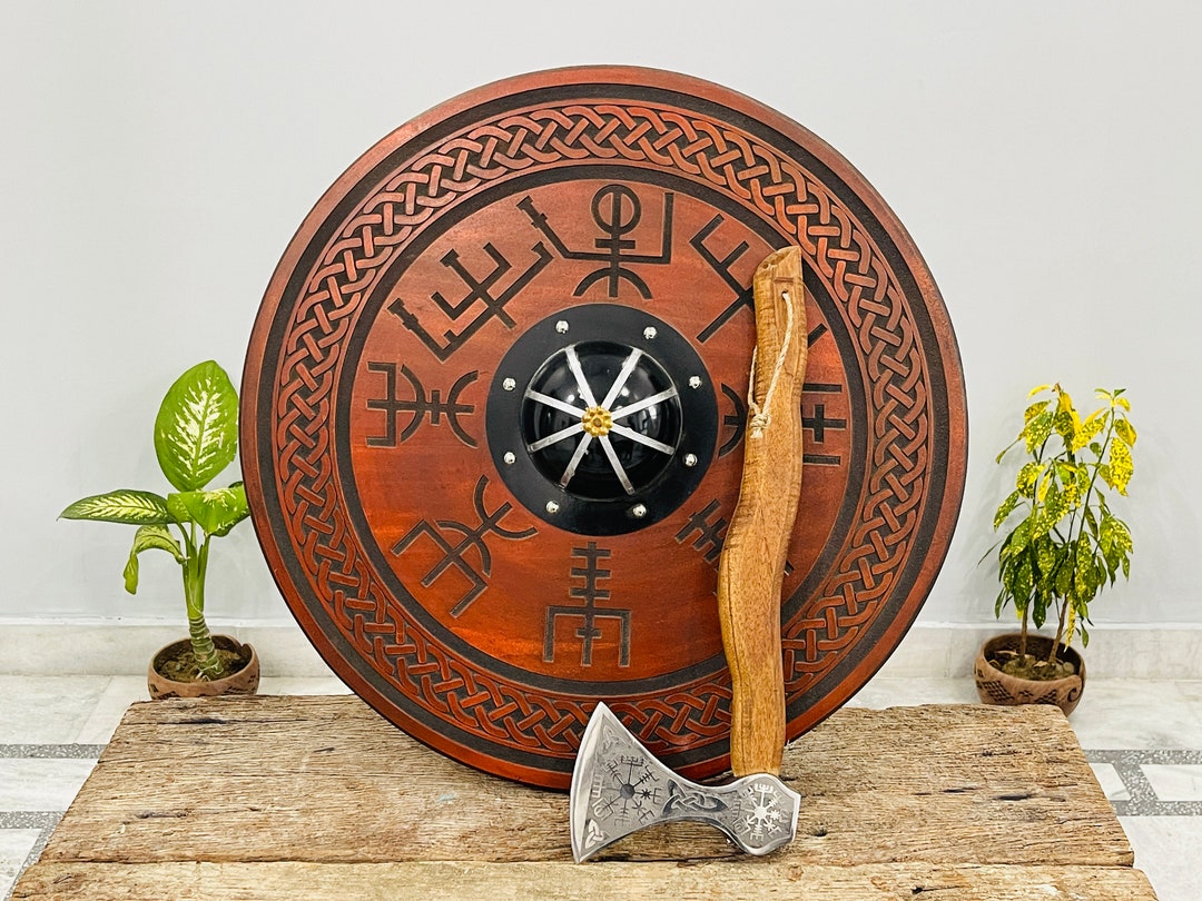 Medieval Viking Shield: Valhalla Helm of Awe, Battle Ready Wooden ...