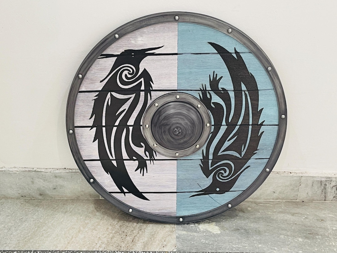 Eivor Valhalla Raven Authentic Battleworn Viking Shield Fenrir Red Wolf ...