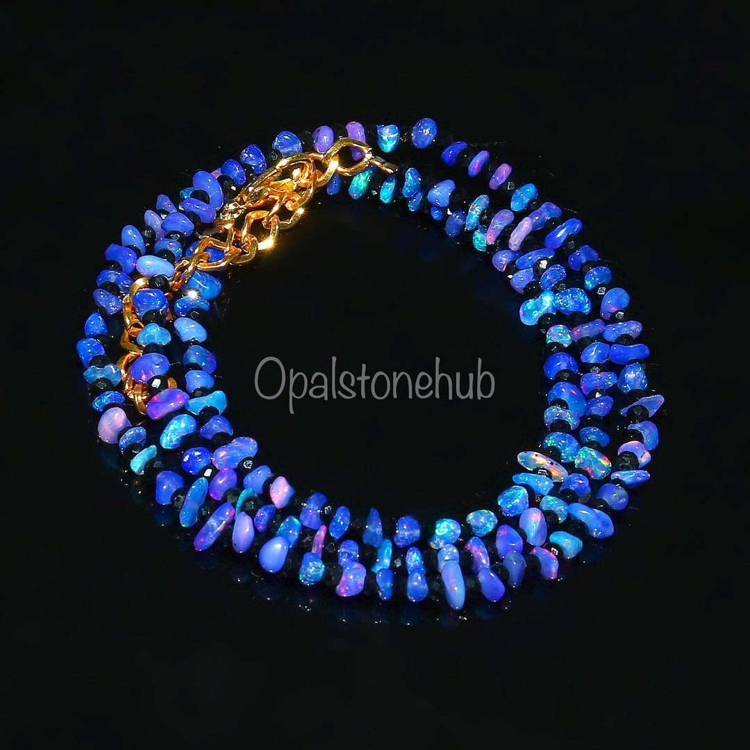 Natural Ethiopian Uncut Blue Opal Beads Necklace, Black Spinel Beads ...