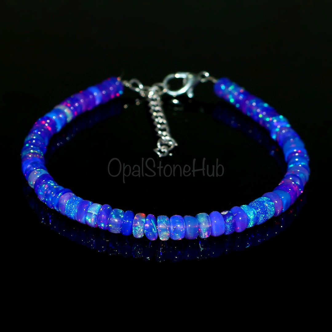 Natural Ethiopian Blue Opal Rondelle Beads Bracelet, Opal Beads ...