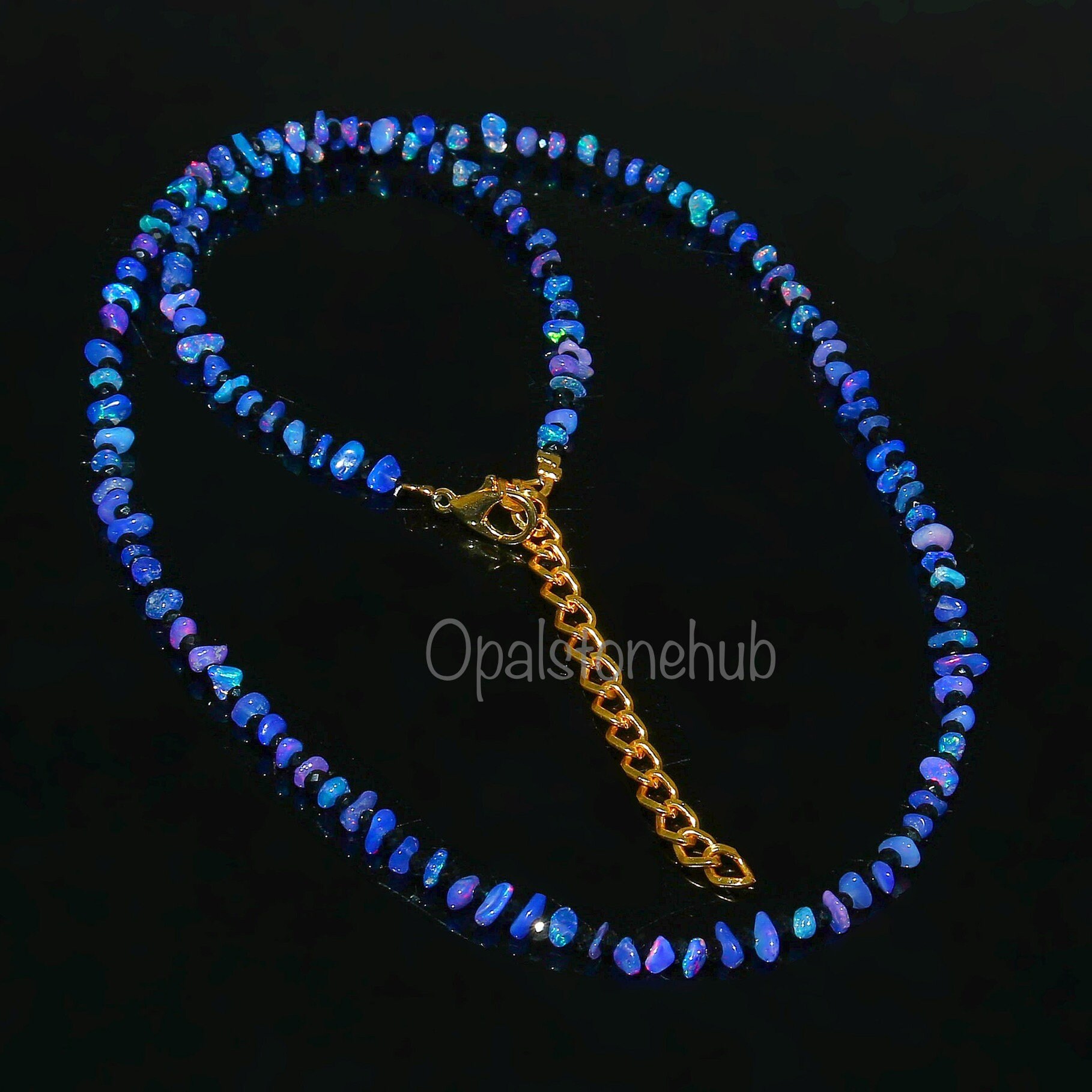 Natural Ethiopian Uncut Blue Opal Beads Necklace, Black Spinel Beads ...